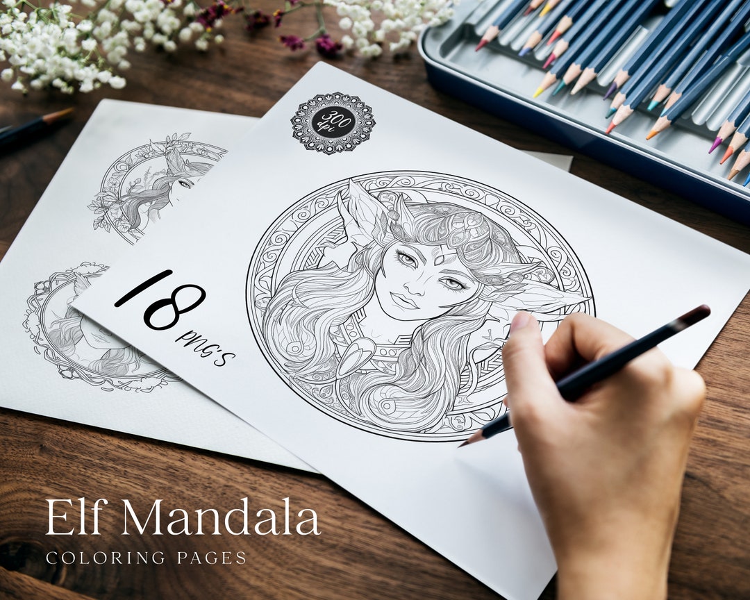 Fantasy Elf Mandala Coloring Pages: 18 Printable Sheets for All Ages ...