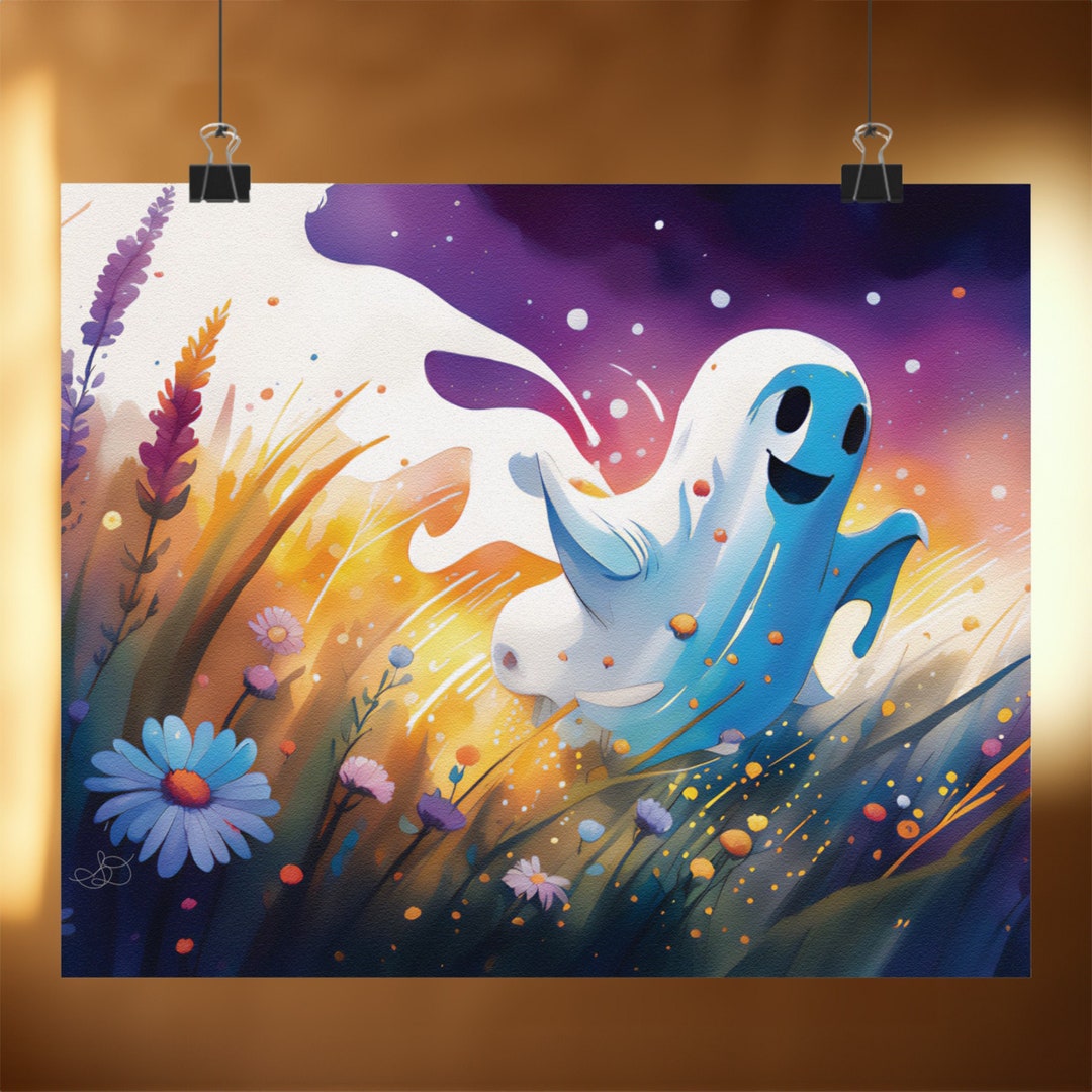 Ghost in Autumn Wildflowers Fall Season Poster Print for Home, Cute ...