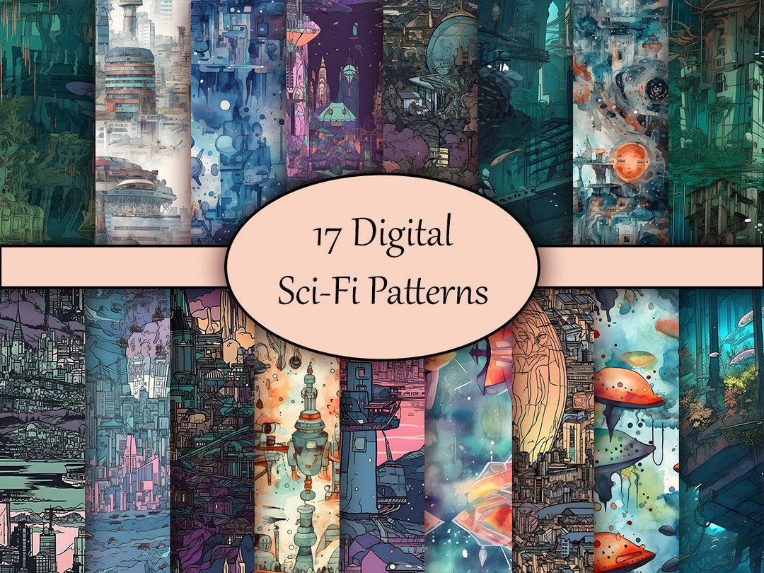Sci-fi Seamless Digital Pattern Digital Watercolor Scifi Pattern ...