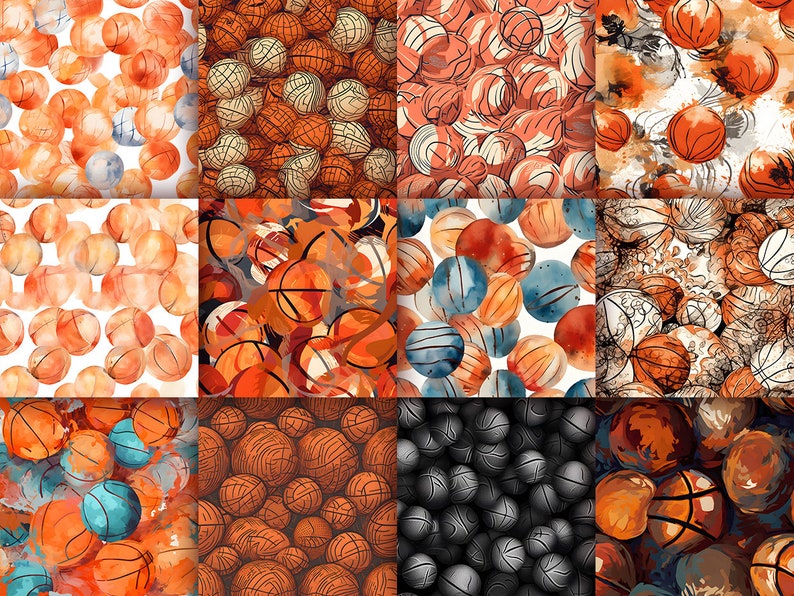 Basketball Seamless Digital Pattern | Digital Watercolor Sports Pattern ...