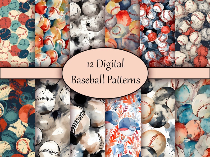 Baseball Seamless Digital Pattern Digital Watercolor Sports Pattern ...