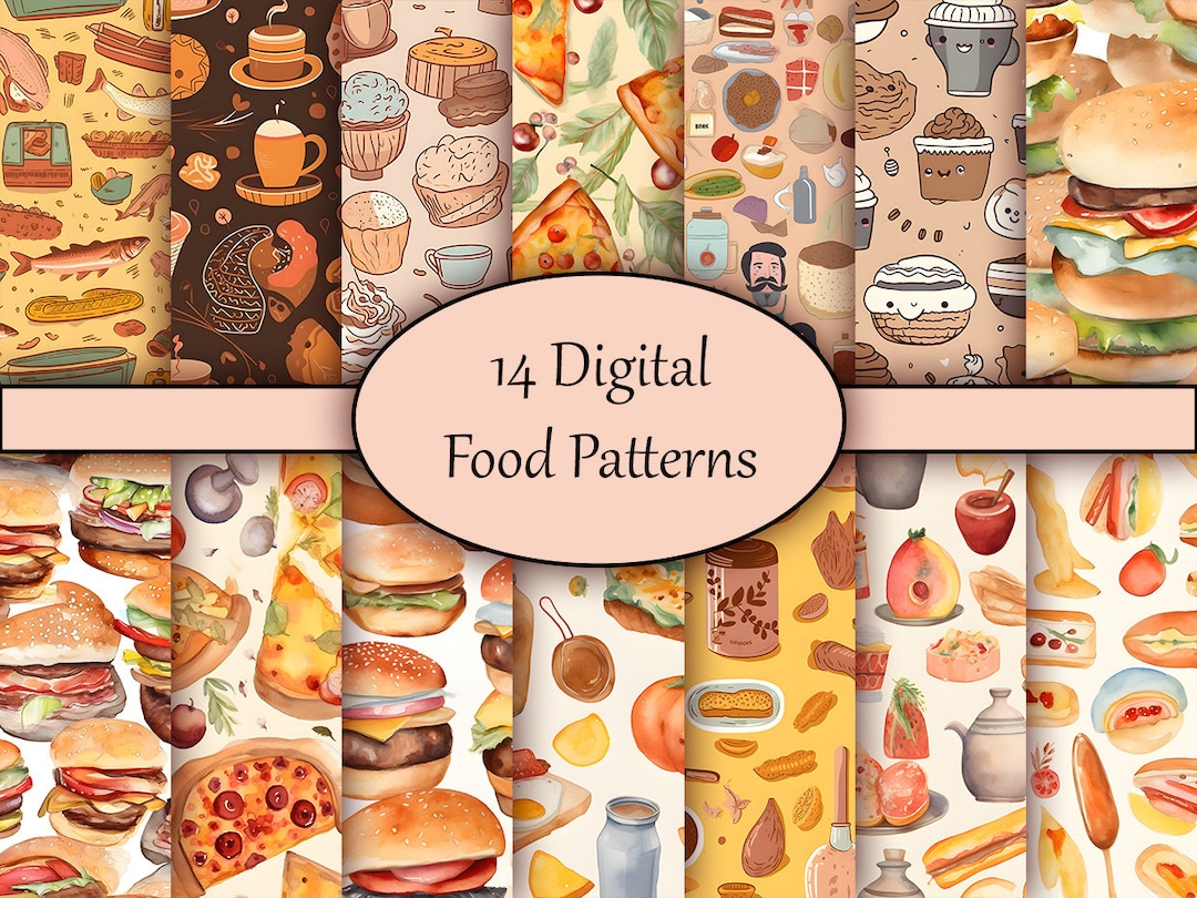 Food Cafe Seamless Digital Pattern | Digital Watercolor Food Pattern ...