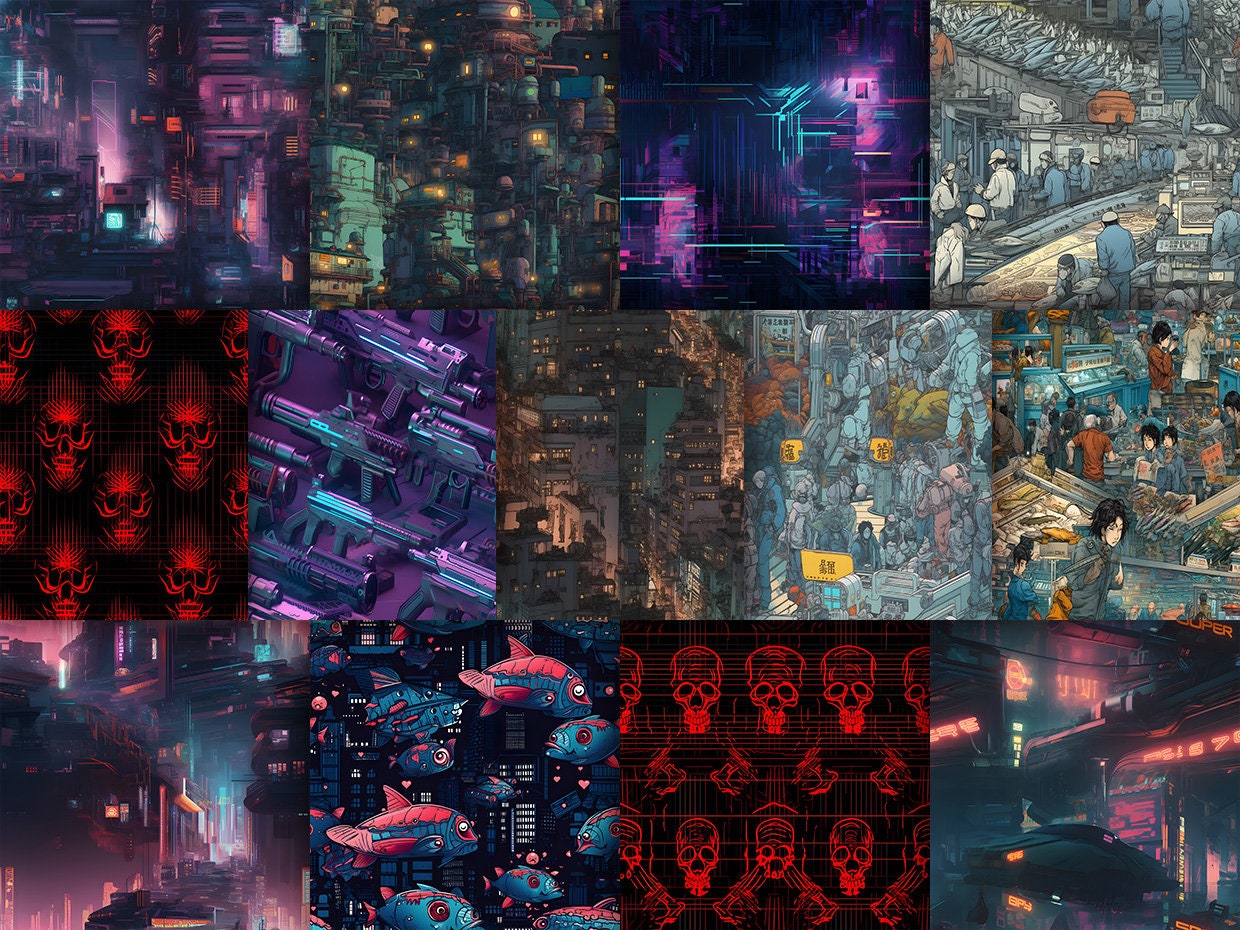 Cyberpunk Seamless Digital Pattern | Digital Watercolor Scifi Pattern ...