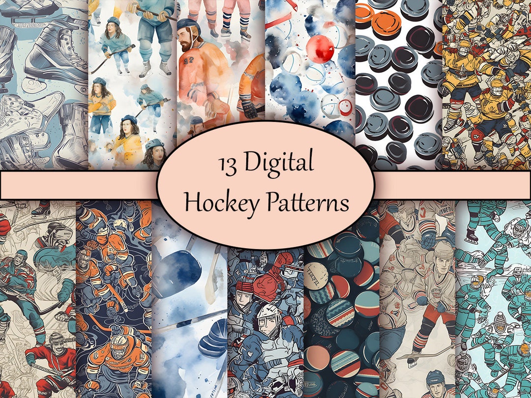 Hockey Seamless Digital Pattern | Digital Watercolor Ice Hockey Pattern ...