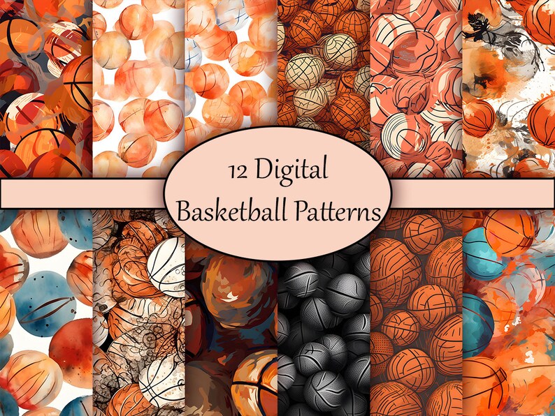Basketball Seamless Digital Pattern | Digital Watercolor Sports Pattern ...