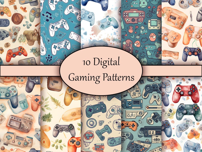 Video Game Seamless Digital Pattern Digital Watercolor Gaming Pattern ...