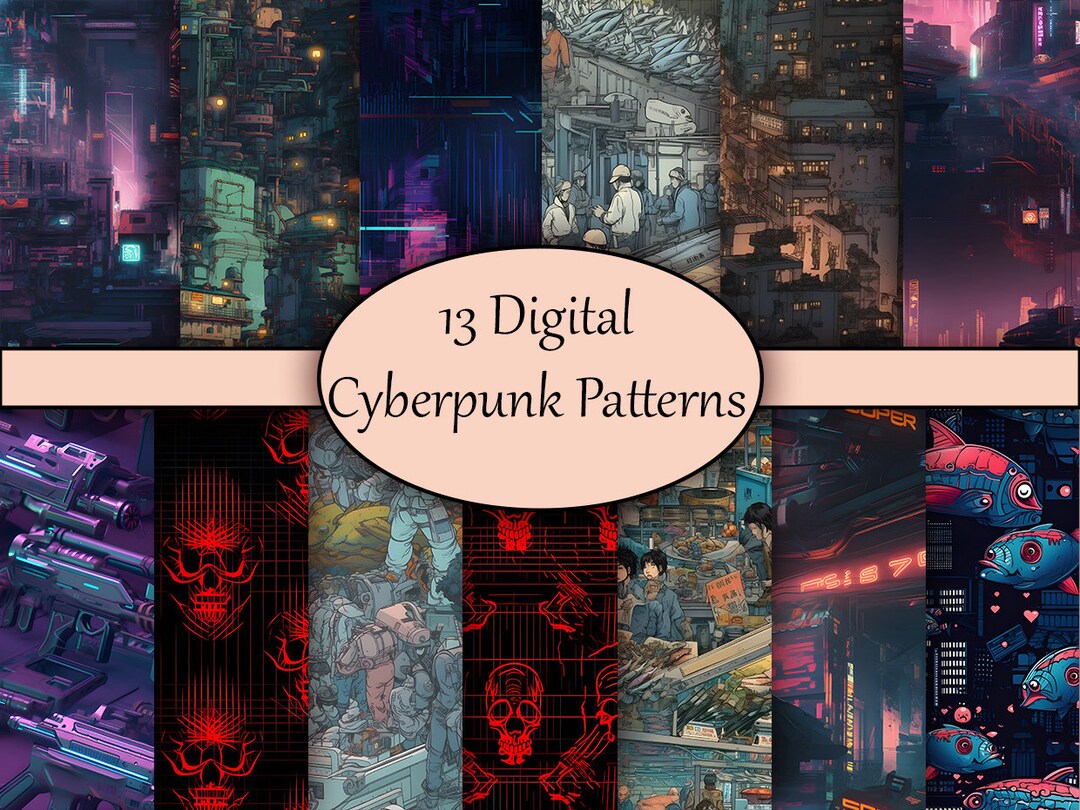 Cyberpunk Seamless Digital Pattern | Digital Watercolor Scifi Pattern ...