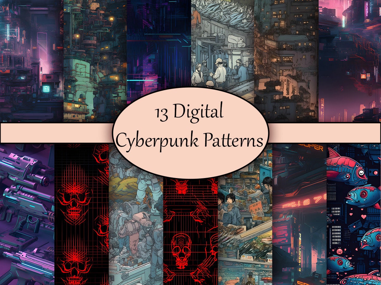 Cyberpunk Seamless Digital Pattern | Digital Watercolor Scifi Pattern ...