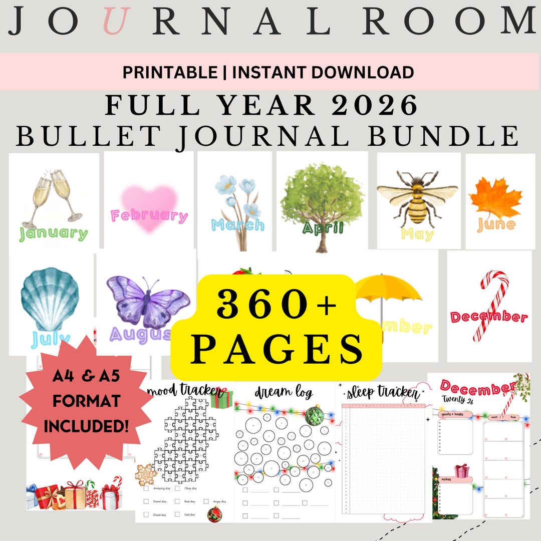FULL YEAR 2026 Bullet Journal Printable Bundle Colorful Themed | All in ...