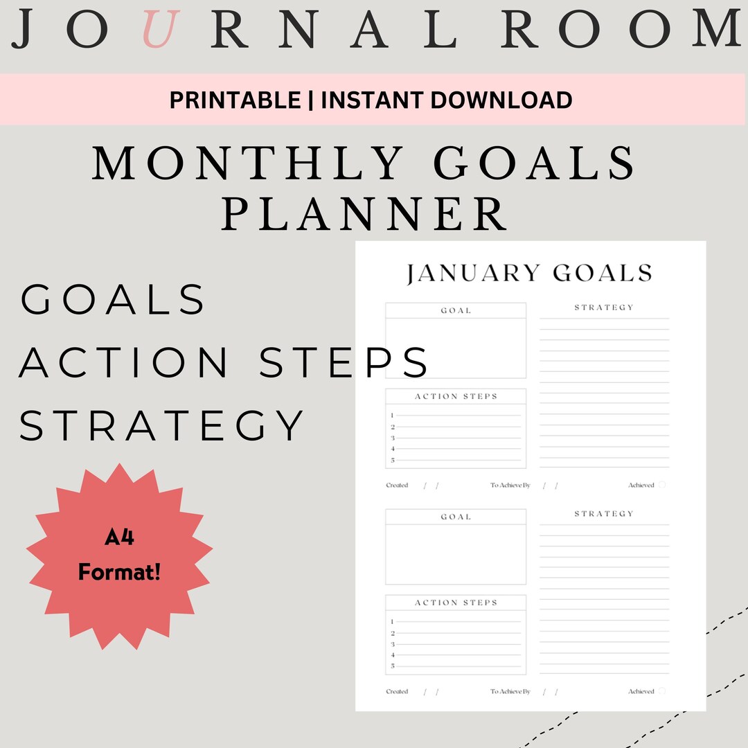 2026 Monthly Goals Setting Planner | Productivity, Action Steps ...