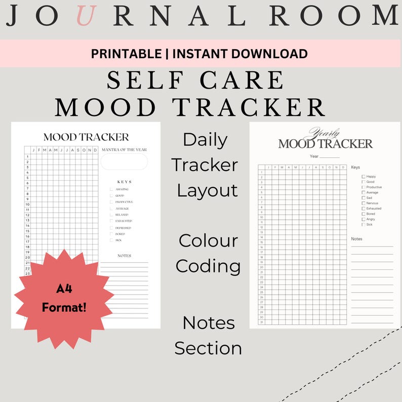 2026 Yearly Mood Tracker, Daily Self-care Journal Mental Health Tracker ...