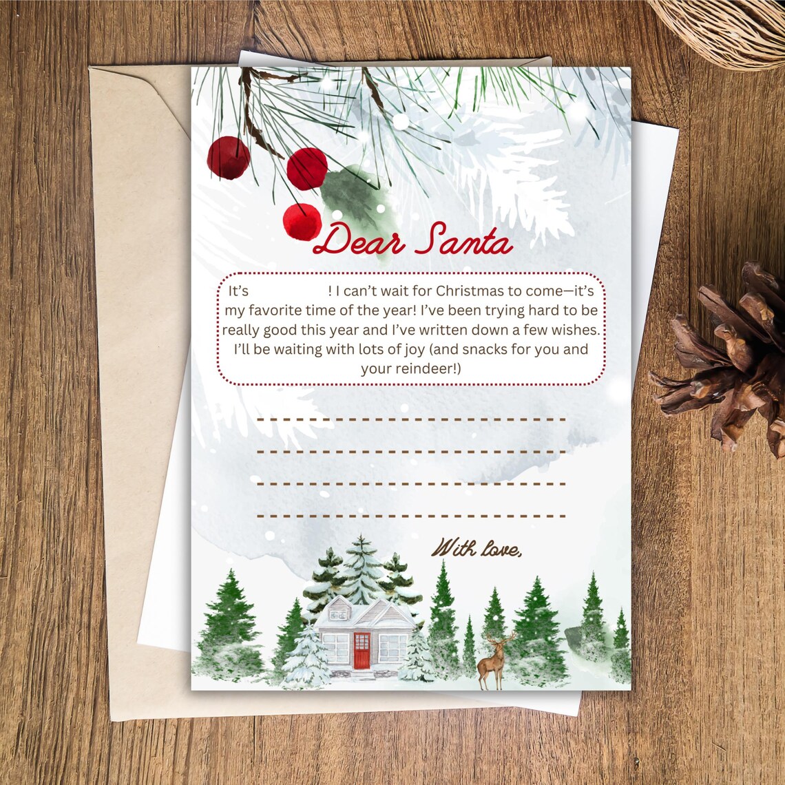 Letter to Santa Printable Easy-to-print Christmas Wish List Template ...