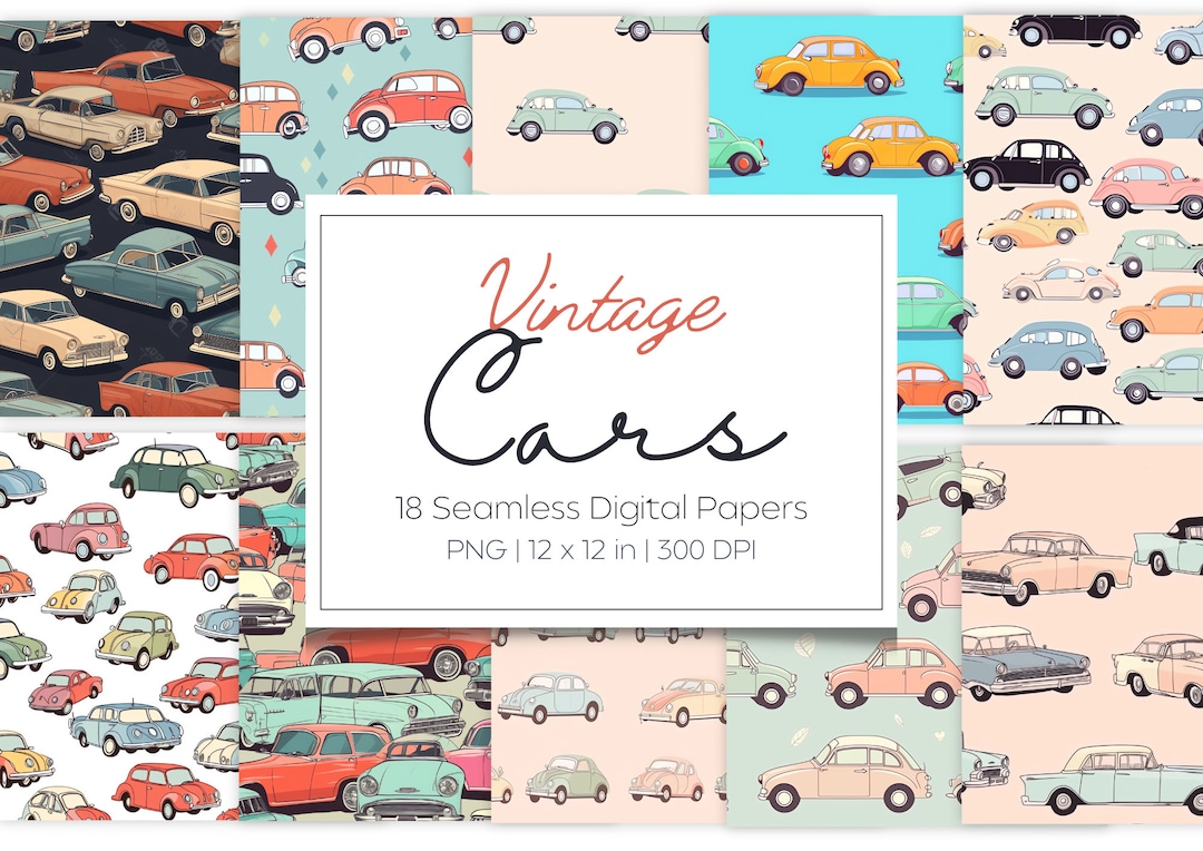 VINTAGE CARS, Retro Vehicles, Seamless Repeat Pattern, Printable ...