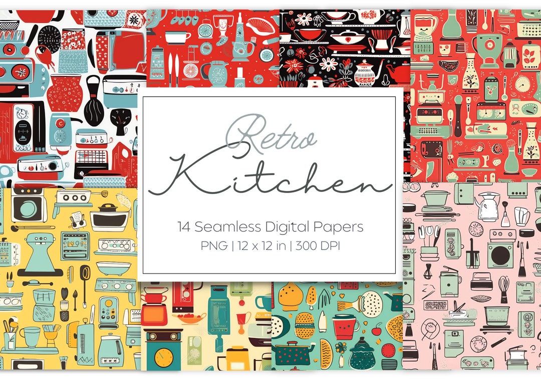 RETRO KITCHEN, Vintage, Kitchen Appliances, Seamless Repeat Pattern ...