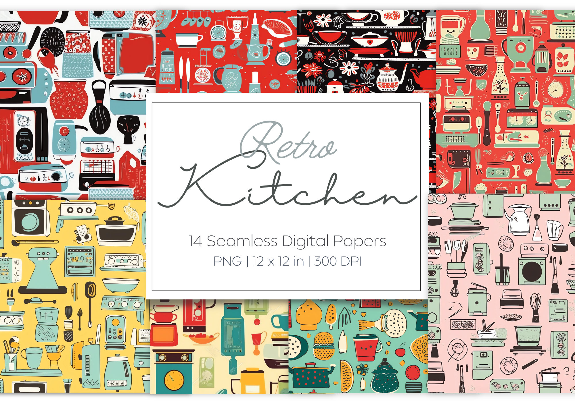 RETRO KITCHEN, Vintage, Kitchen Appliances, Seamless Repeat Pattern ...