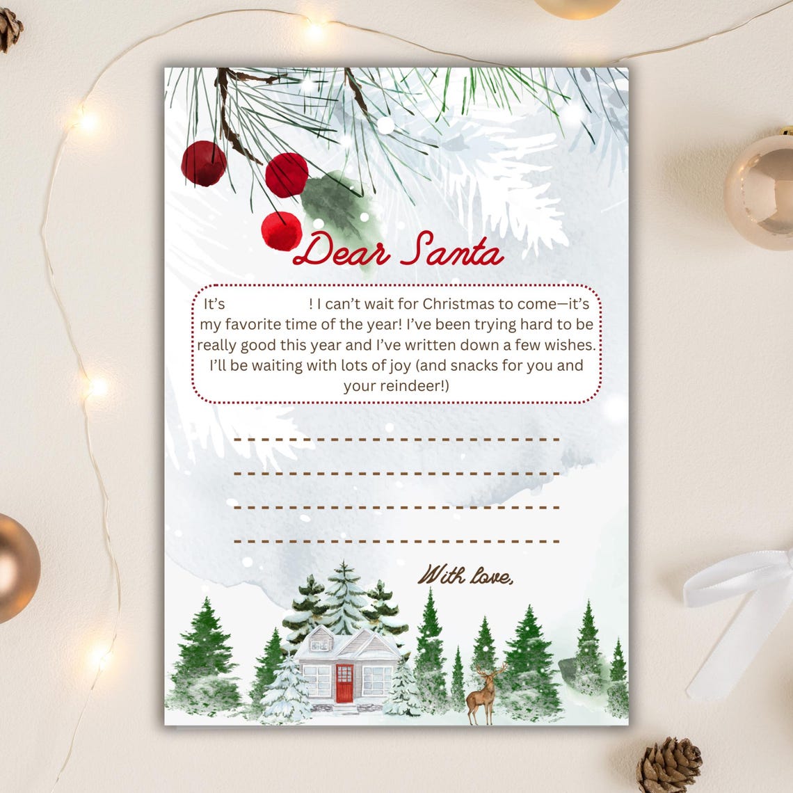 Letter to Santa Printable Easy-to-print Christmas Wish List Template ...