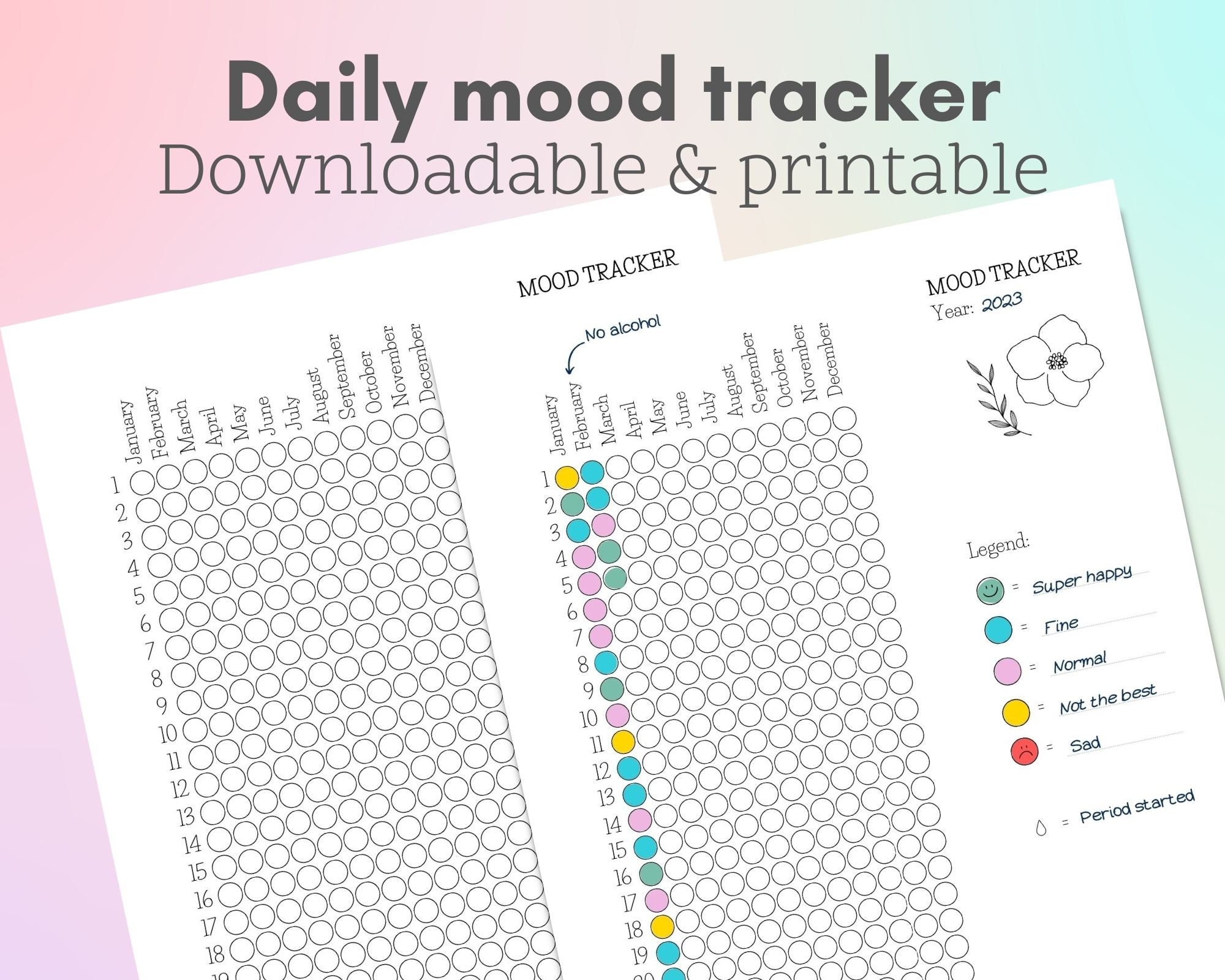 Daily Mood Tracker Printable | Yearly Mood Journal | Color in Mood ...