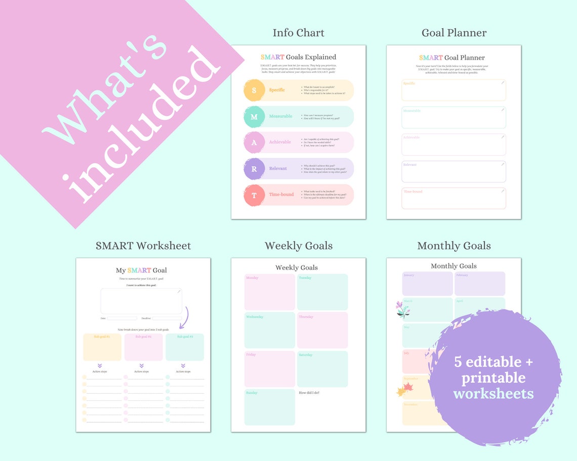 SMART Goal Planner Goal Setting Worksheet Editable Printable PDF SMART ...