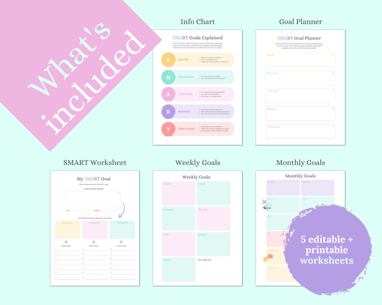 SMART Goal Planner | Goal Setting Worksheet | Editable + Printable PDF ...