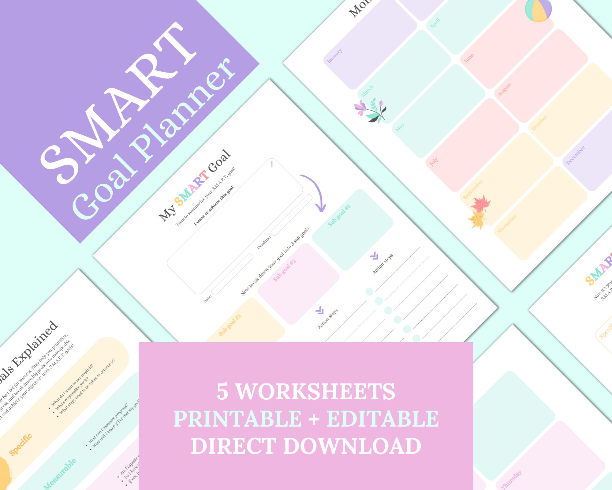 SMART Goal Planner | Goal Setting Worksheet | Editable + Printable PDF ...