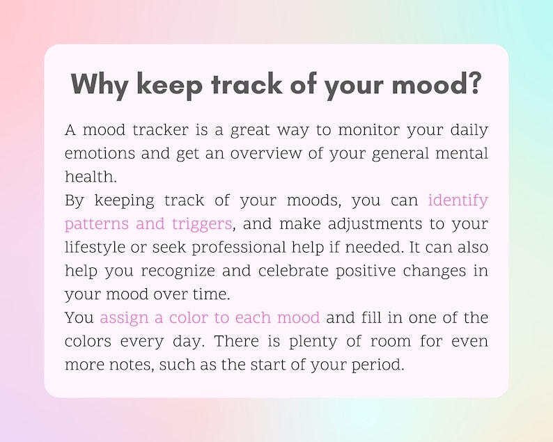 Daily Mood Tracker Printable | Yearly Mood Journal | Color in Mood ...