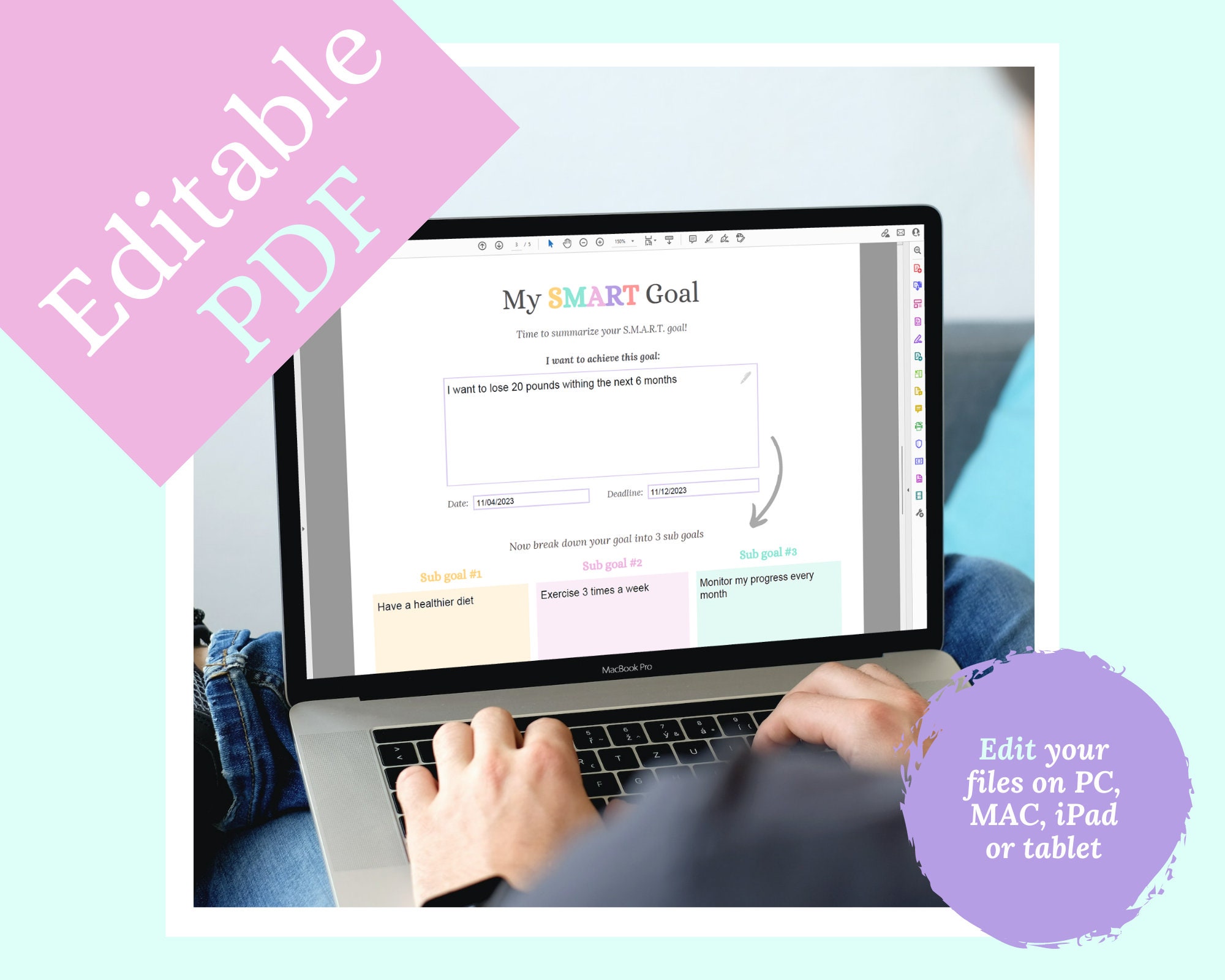 SMART Goal Planner | Goal Setting Worksheet | Editable + Printable PDF ...