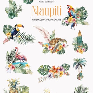 62 Tropical Watercolor Clipart Island Clipart DIY Elements Tropical ...
