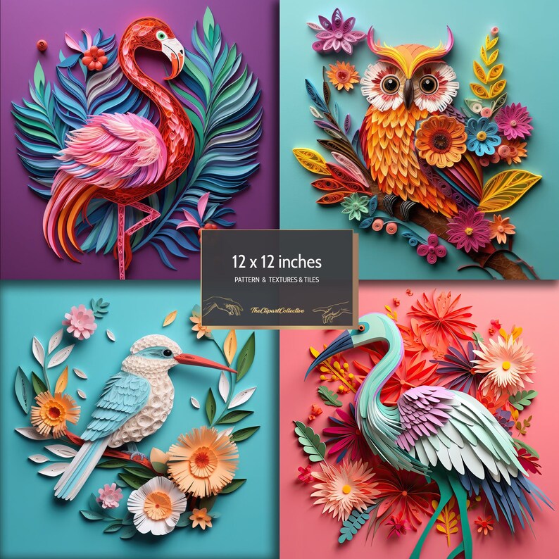 10 Paper Quilled 3D Wild Birds Tile, Paper Cut Birds, Paper Quilling ...