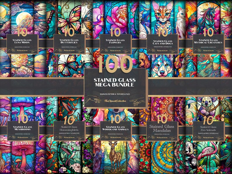 100 Stained Glass Mega Bundle, Stained Glass Paper, Stained Glass ...