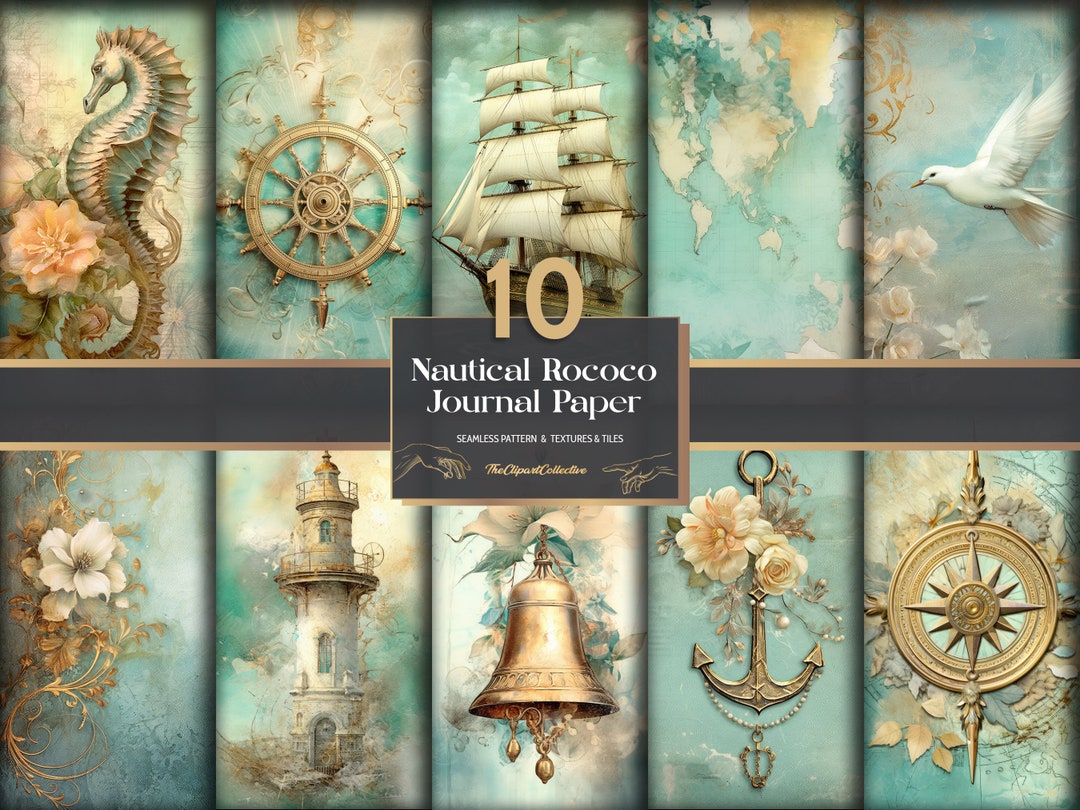 10 Nautical Rococo Journal Paper, Nautical Scrap Journal Paper , Rococo ...