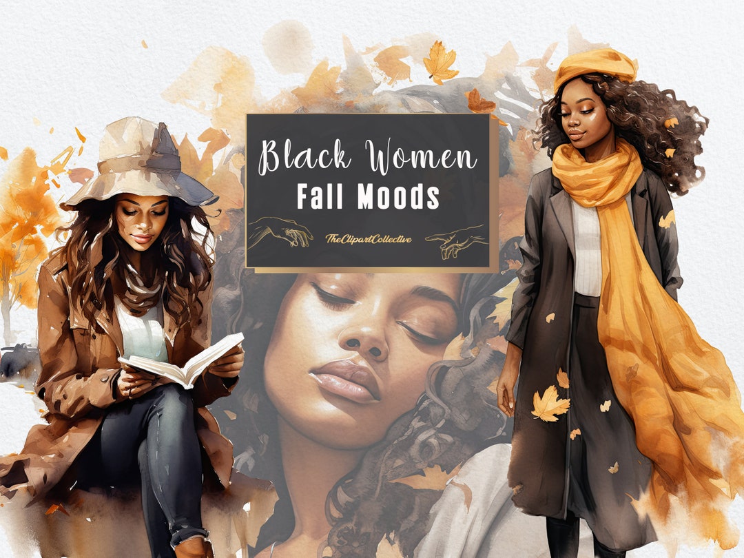 Black Women Fall Clipart, Fall Season Clipart, Black Girl PNG, Black ...