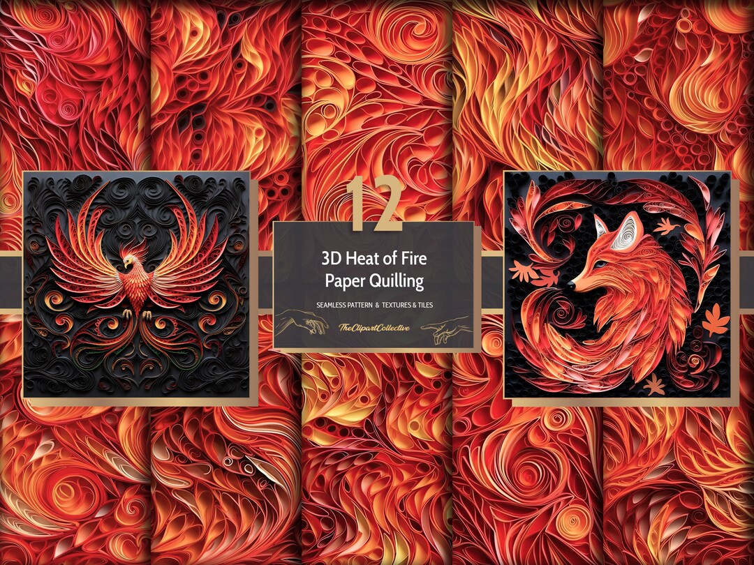 12 3D Seamless Fire Pattern and Fire Creatures, Paper Cut Fire, Paper ...