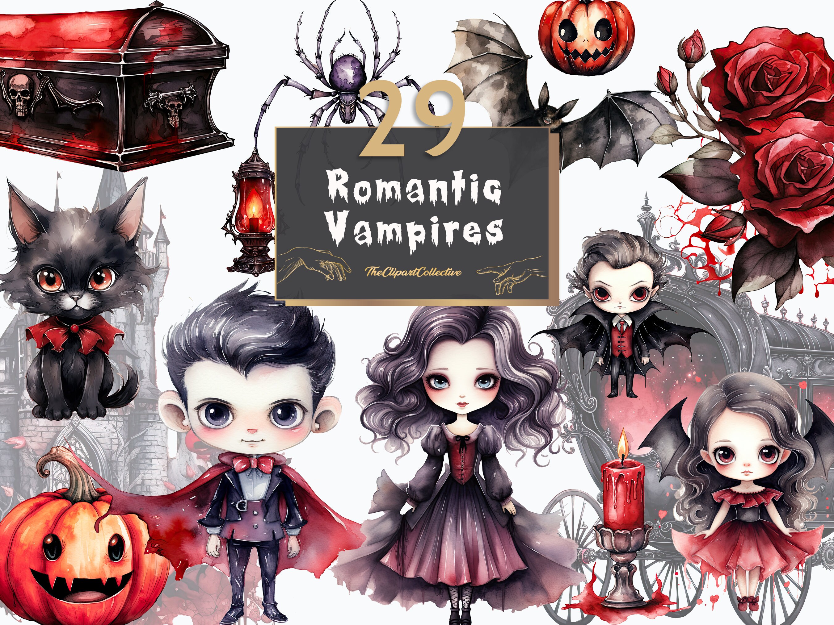 29 Romantic Vampires PNG Clipart, Spooky Season Clipart, Magical Halloween PNG, Cute Vampires ...