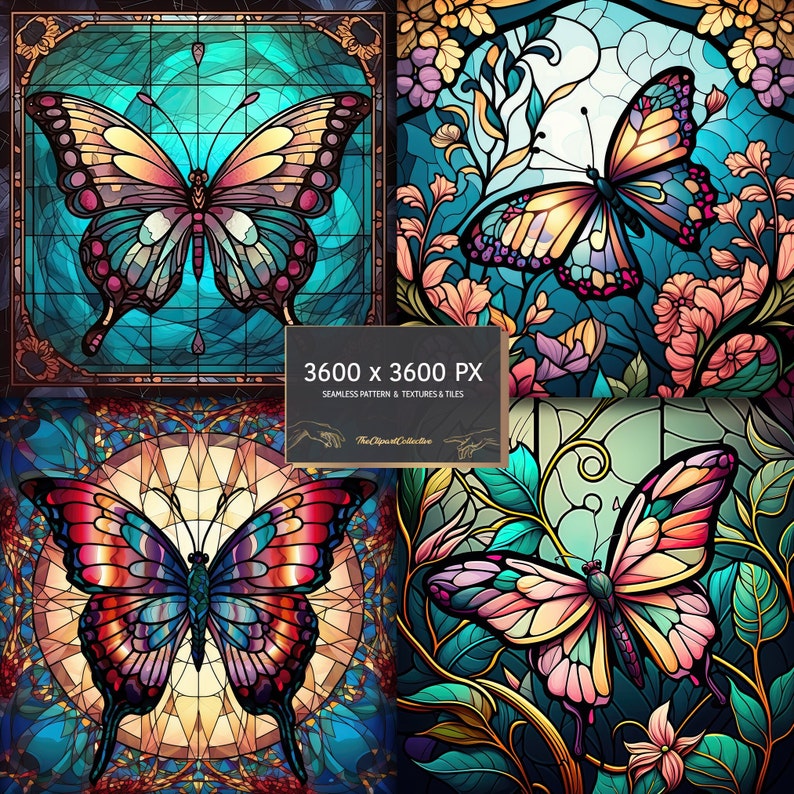 10 Stained Glass Butterflies, Stained Glass Paper , Stained Glass ...