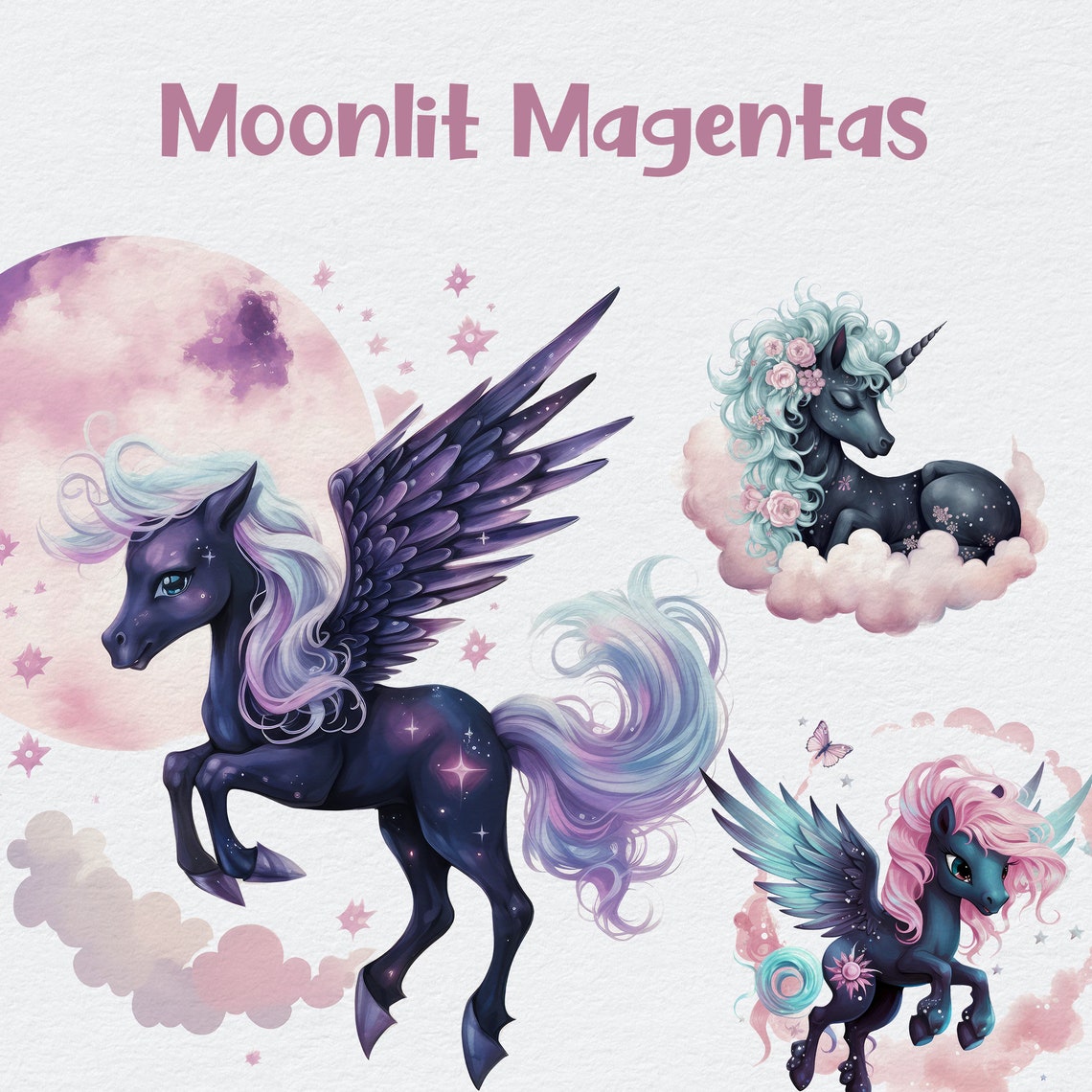 Sweet Goth Unicorn Clipart, Unicorn Clipart, Halloween Unicorn PNG ...