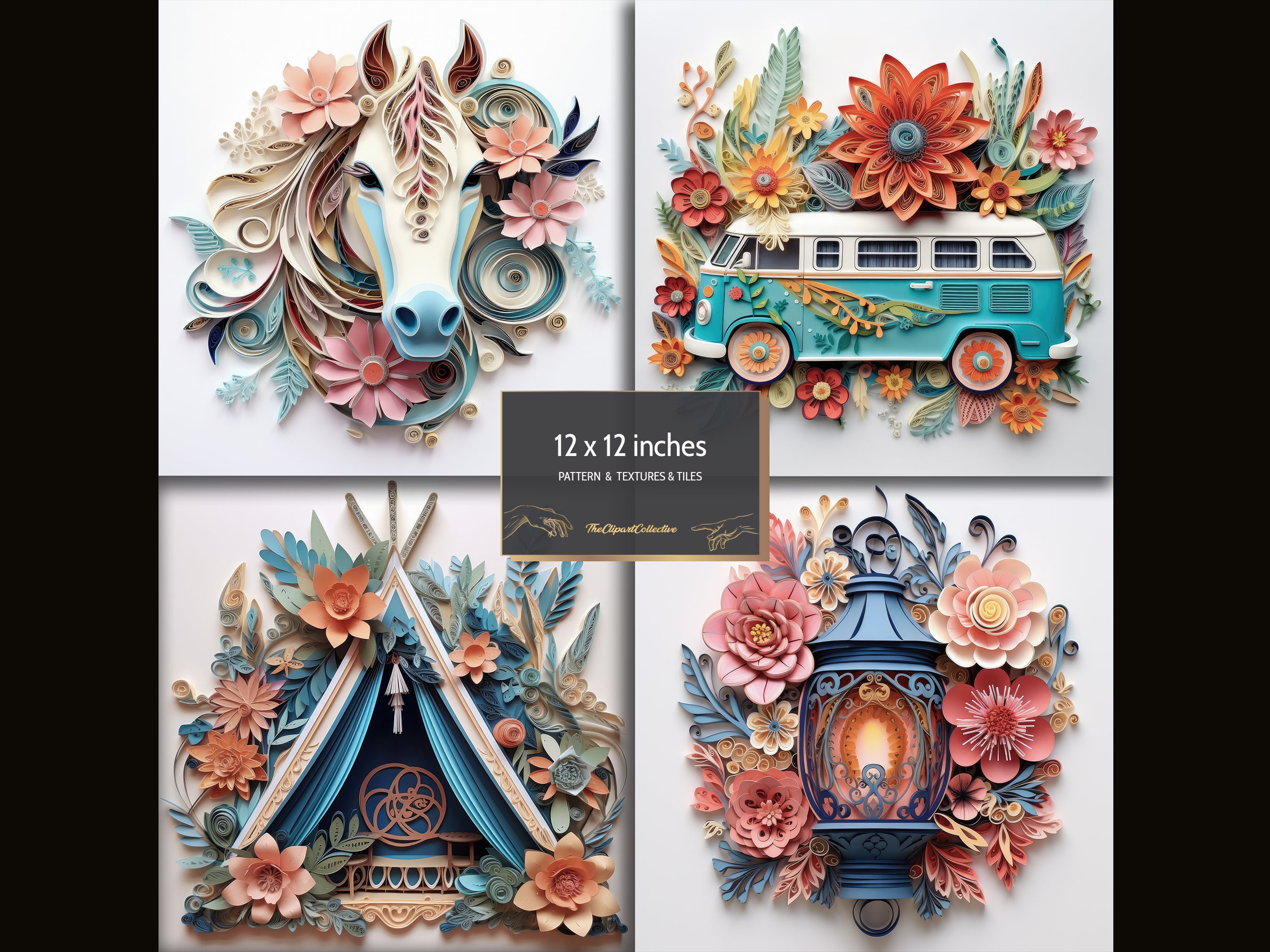 100 3D Paper Quilling Digital Papers, MEGA PACK, Paper Cut Art , Paper ...