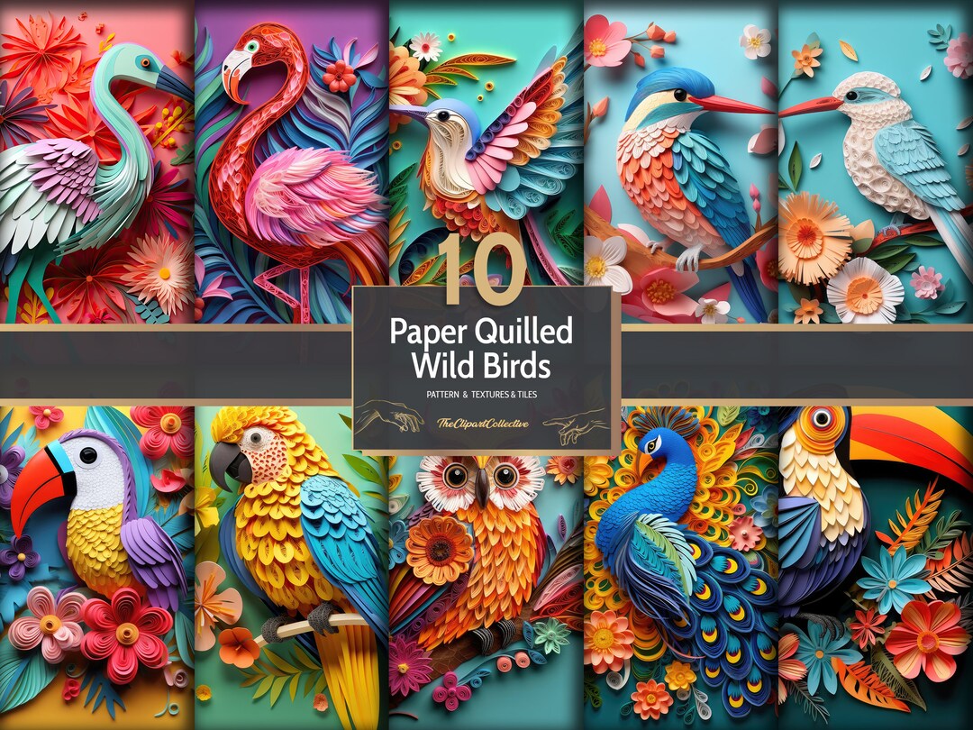10 Paper Quilled 3D Wild Birds Tile, Paper Cut Birds, Paper Quilling ...