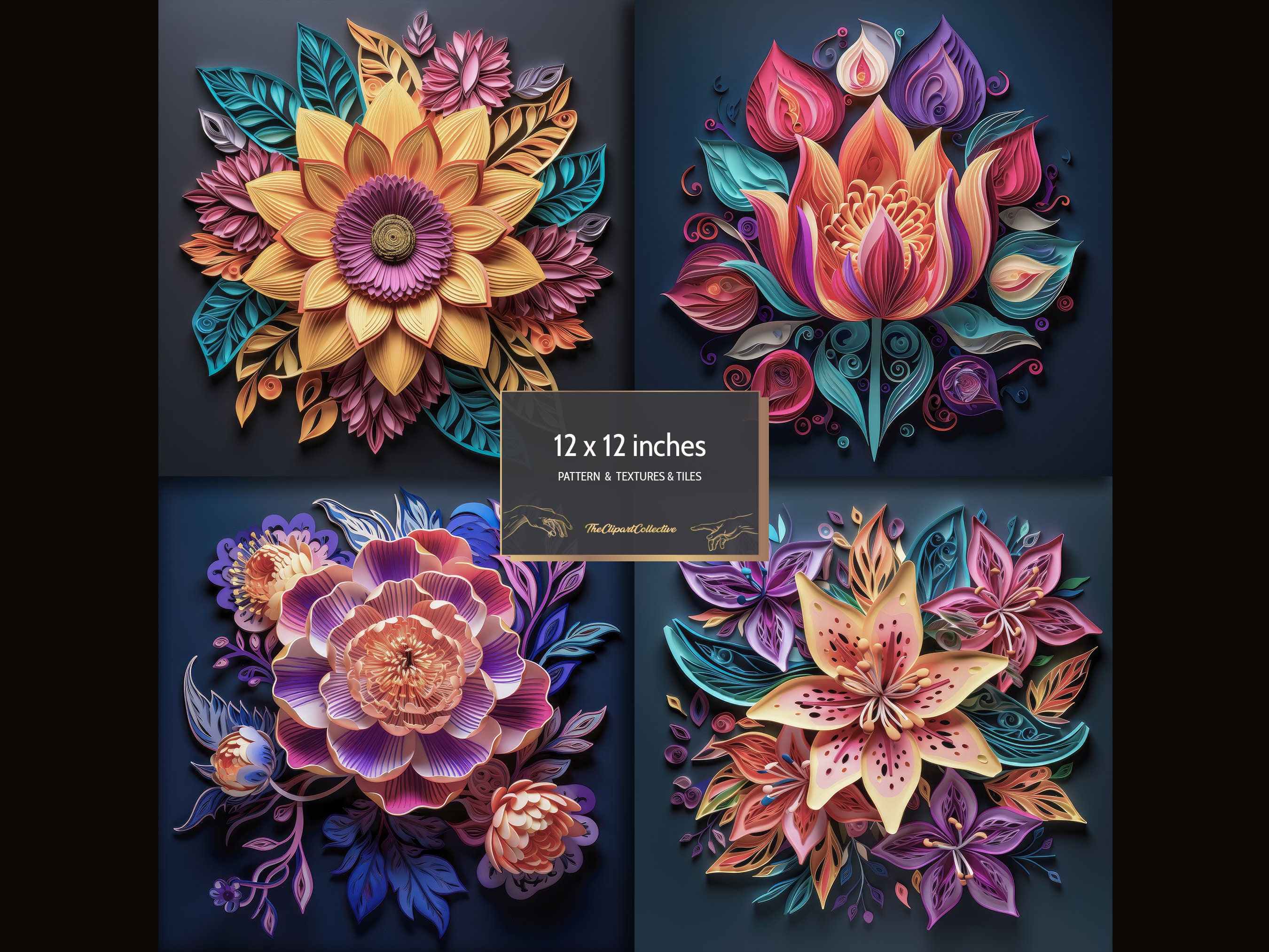 100 3D Paper Quilling Digital Papers, MEGA PACK, Paper Cut Art , Paper ...