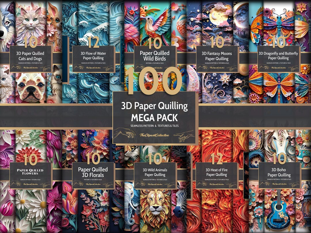 100 3D Paper Quilling Digital Papers, MEGA PACK, Paper Cut Art , Paper ...
