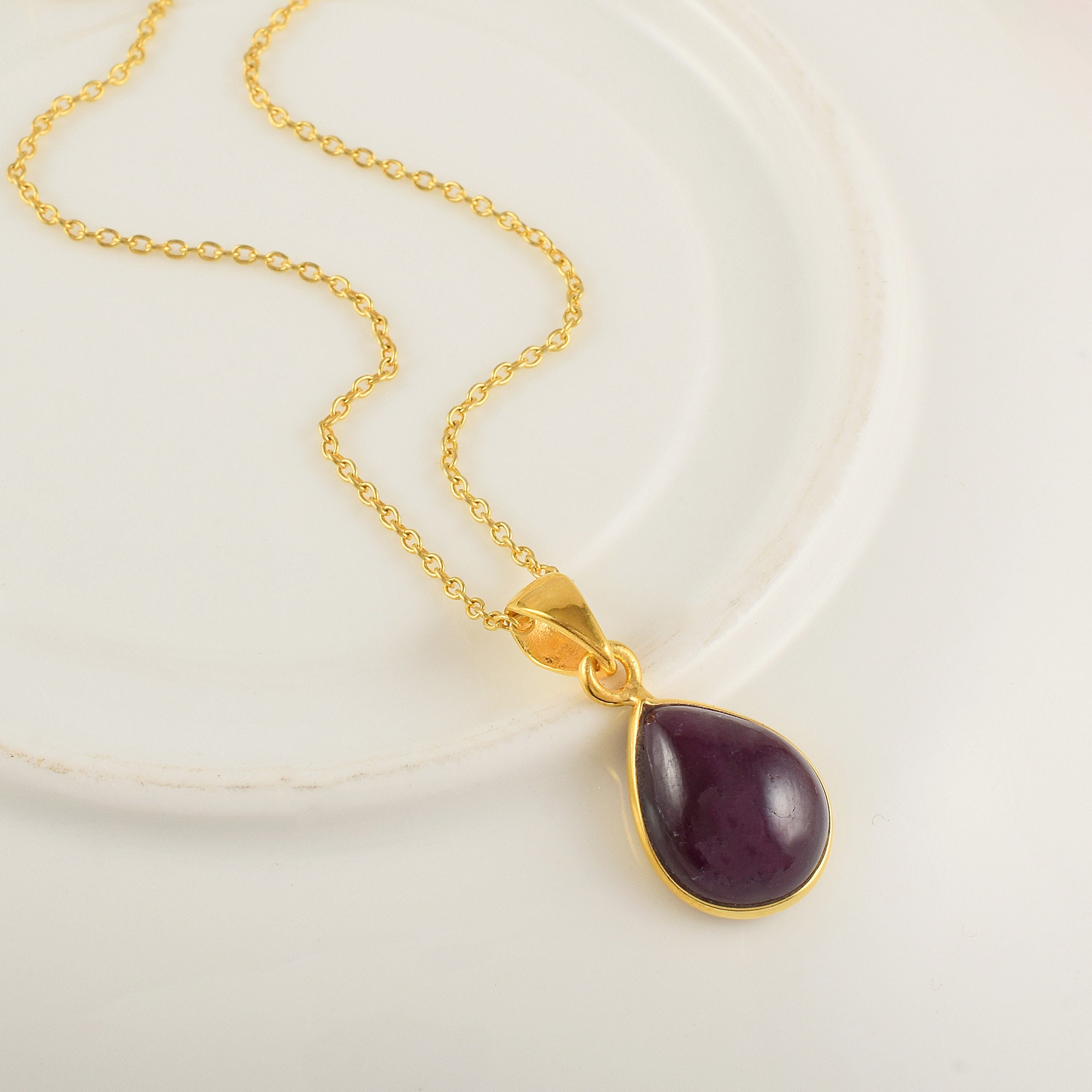 Natural Ruby Pendant Ruby Necklace Dainty Pendant Pear Gemstone ...