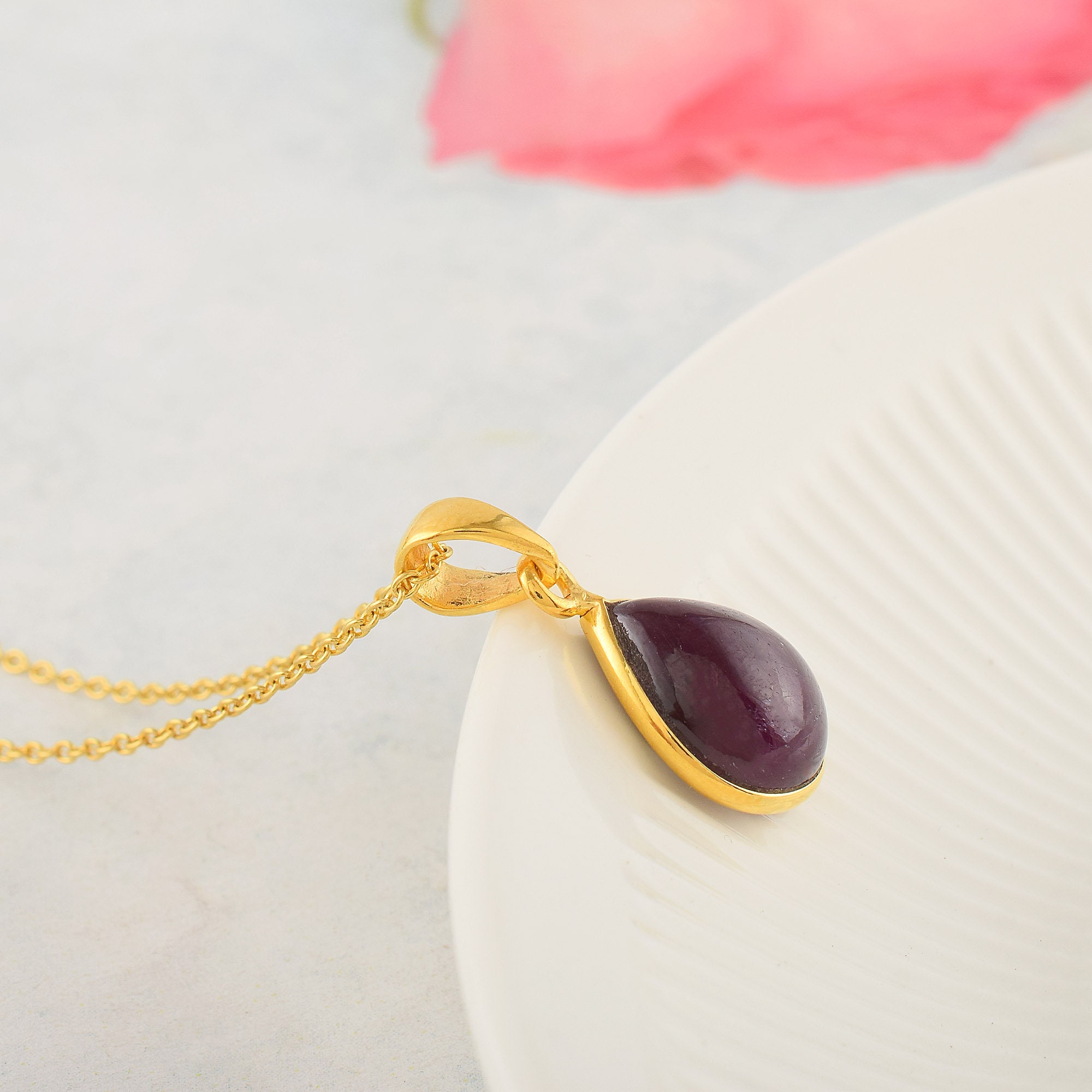 Natural Ruby Pendant Ruby Necklace Dainty Pendant Pear Gemstone ...