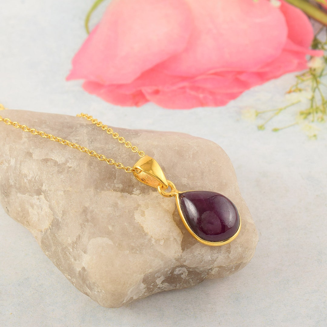 Natural Ruby Pendant Ruby Necklace Dainty Pendant Pear Gemstone ...