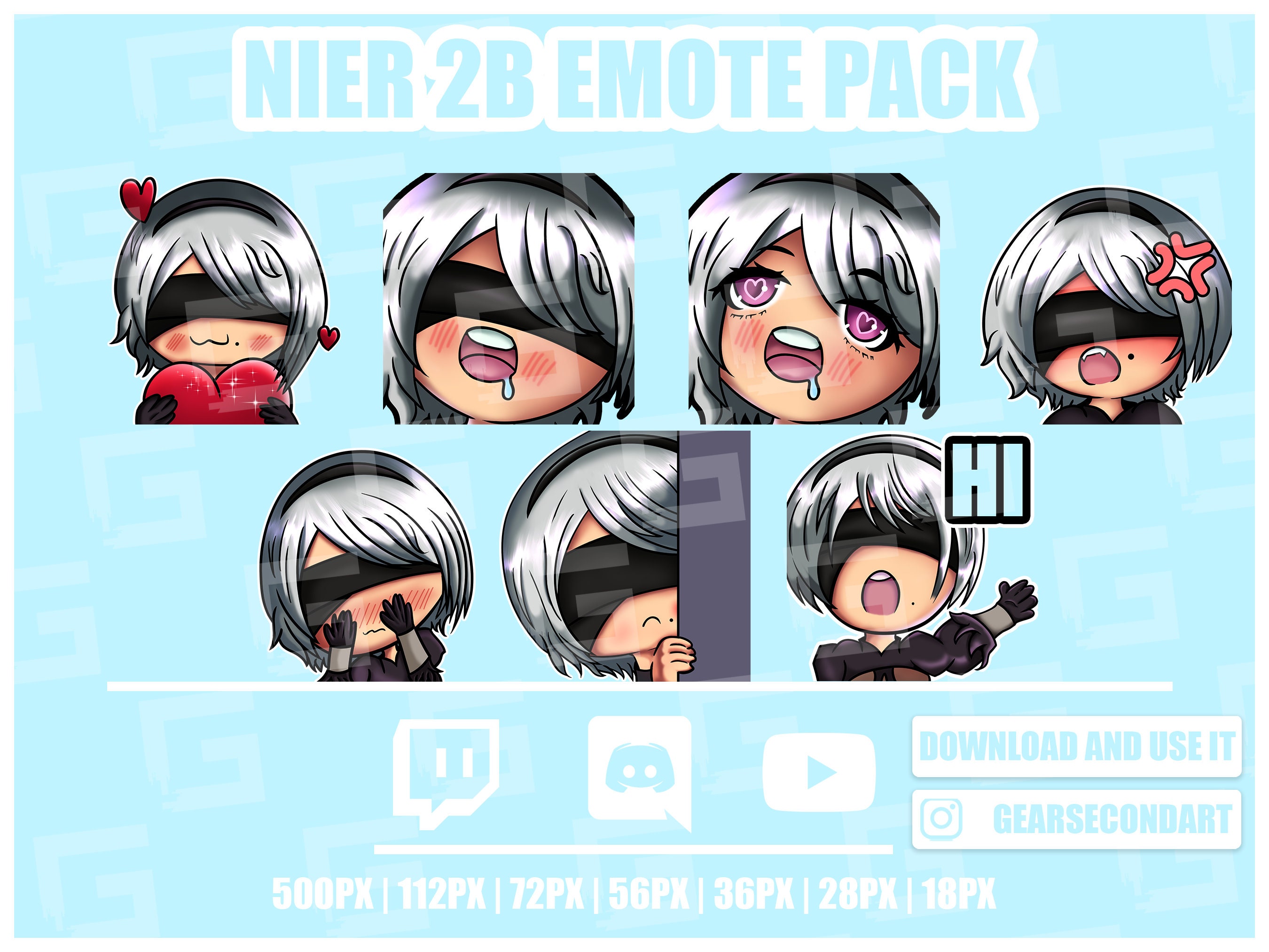 Twitch Emote Nier Yorha 2B Hi Lurk Blush - Etsy