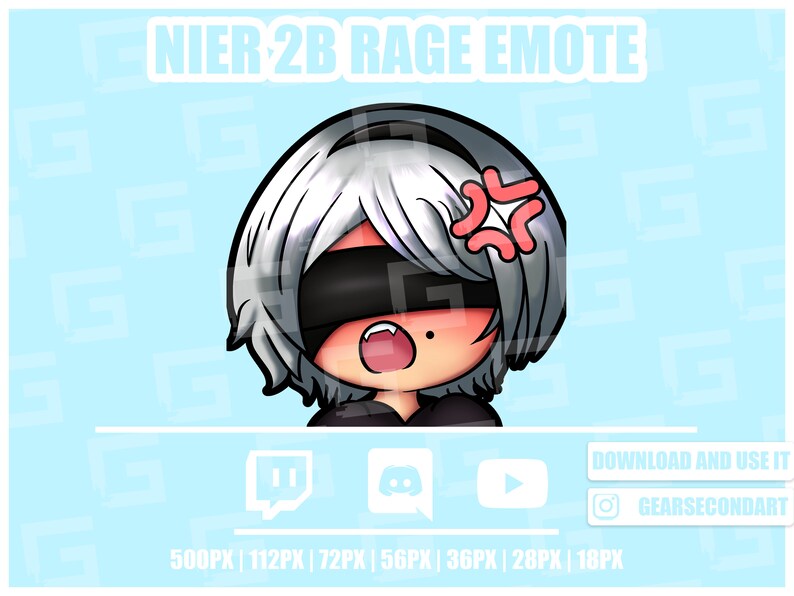 Twitch Emote Nier Yorha 2B Hi Lurk Blush Love Lewd Rage - Etsy Australia
