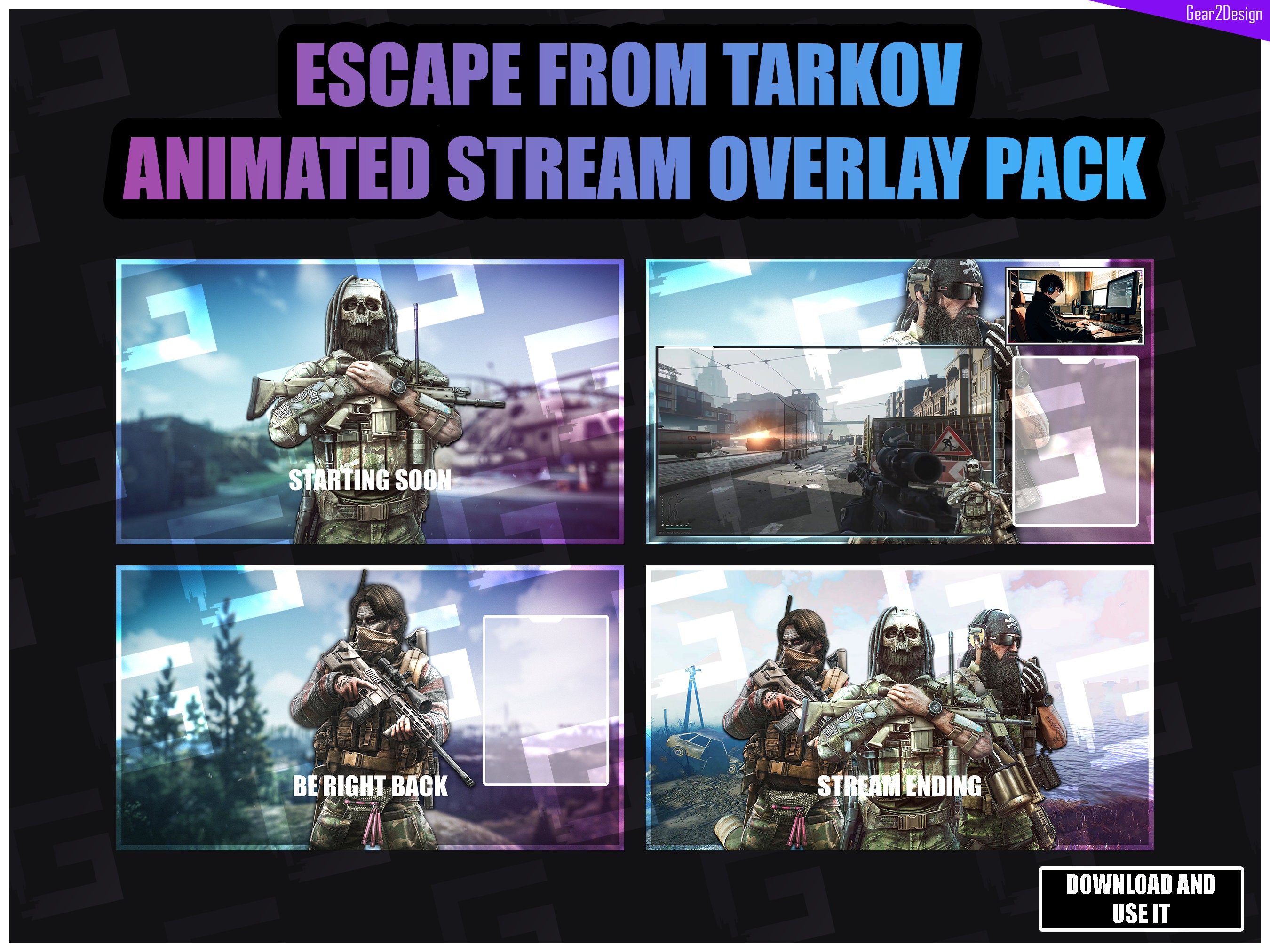 Escape From Tarkov Animated Overlay Pack Webcam Panels HUD Streaming ...