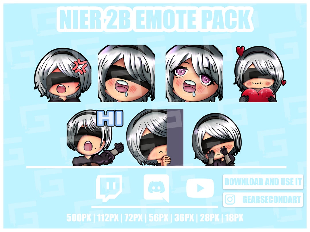 Twitch Emote Nier Yorha 2B Hi Lurk Blush Love Lewd Rage - Etsy