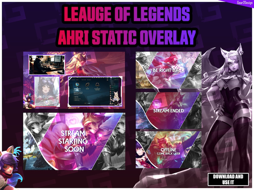 Ahri Stream Overlay Pack | Webcam | Panels | Static | Streaming ...
