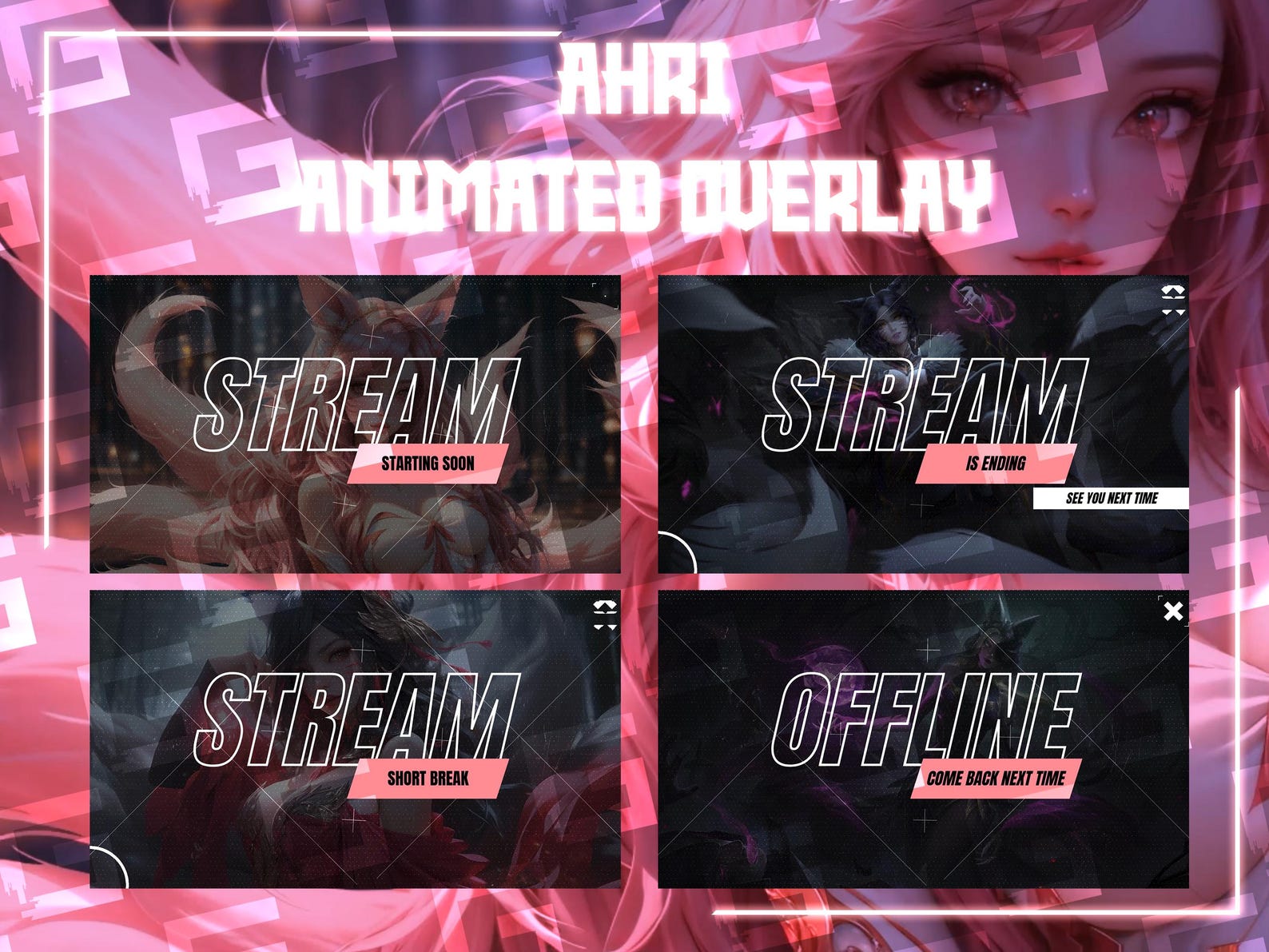 Ahri Animated Stream Overlay Pack | HUD | Webcam | Panels | Animated ...