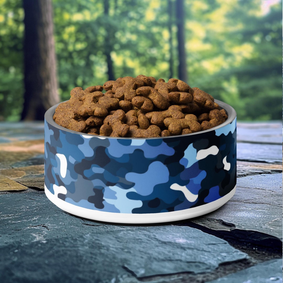 Blue Camo Dog Bowl | 32oz Stainless Steel Feeder for Large Breeds ...