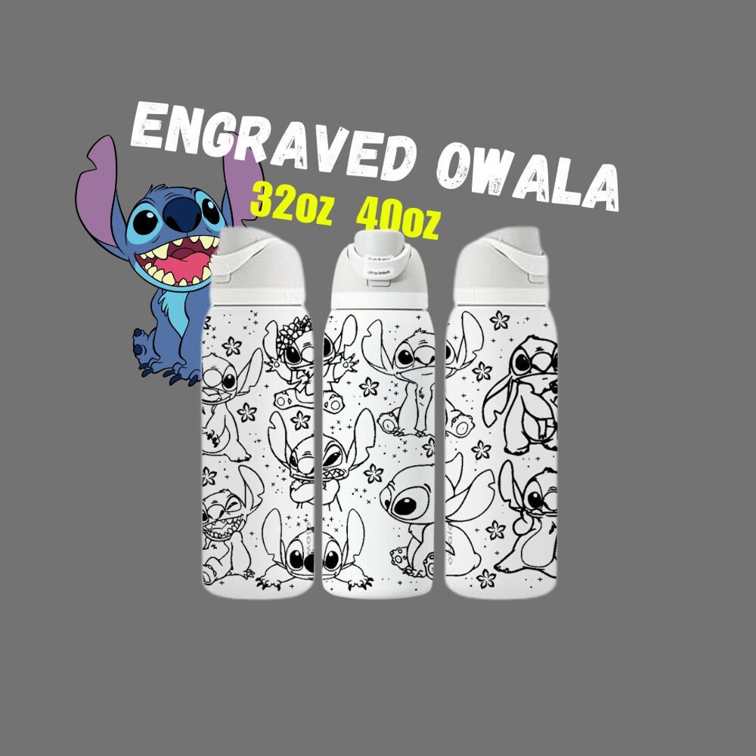 Full Wrap Disney Lilo and Stitch Engraved Water Bottle Owala Freesip ...
